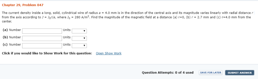 Solved The current density inside a long, solid, cylindrical | Chegg.com