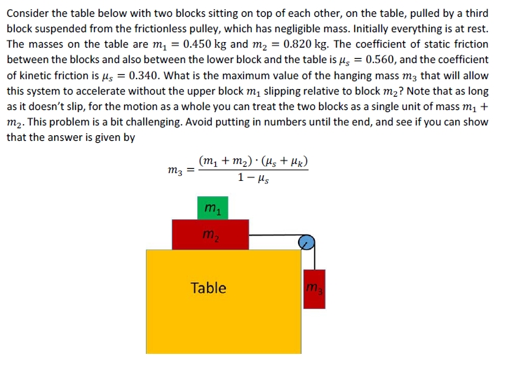Solved Consider the table below with two blocks sitting on | Chegg.com