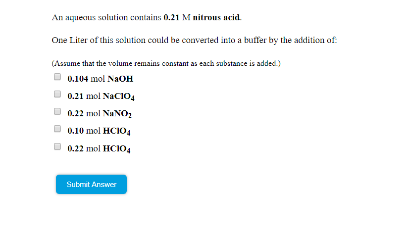 Solved An aqueous solution contains 0.21 M nitrous acid One | Chegg.com