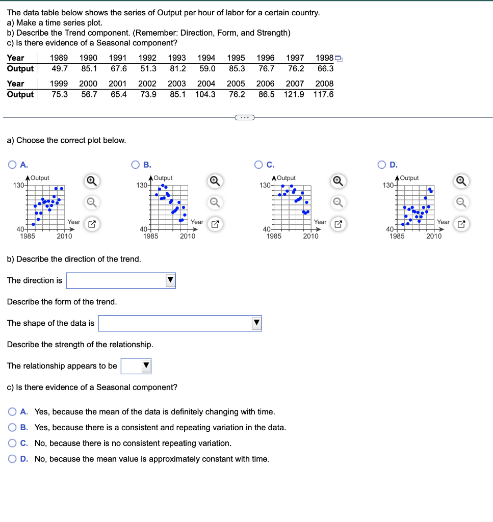 Solved The data table below shows the series of Output per | Chegg.com