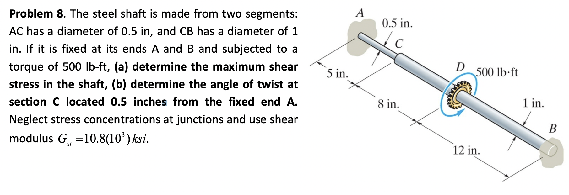 Solved Problem 8. The steel shaft is made from two segments: | Chegg.com