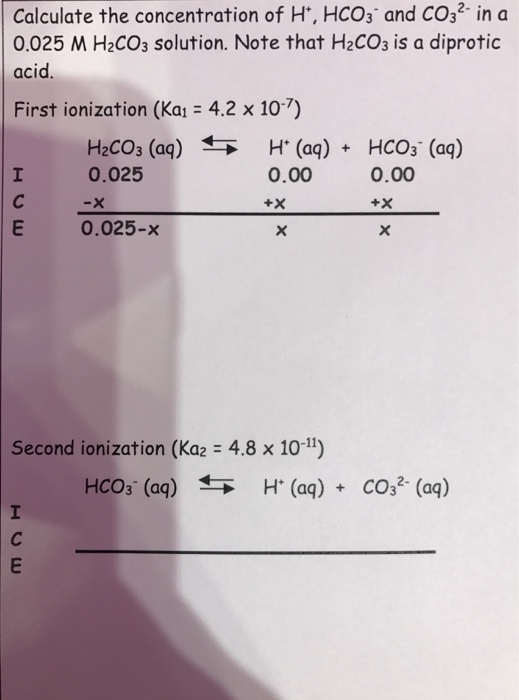 Solved Calculate the concentration of H^+, HCO_3^- and | Chegg.com