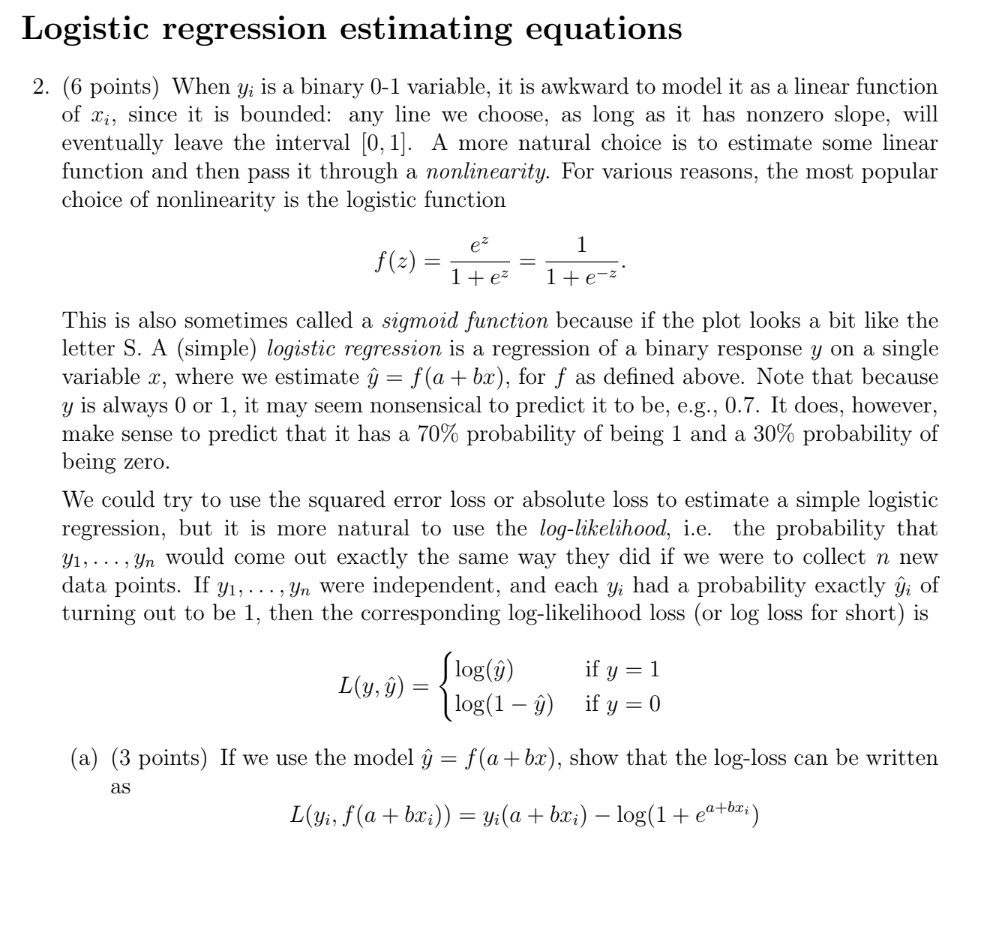 Solved Logistic regression estimating equations 2. (6 | Chegg.com