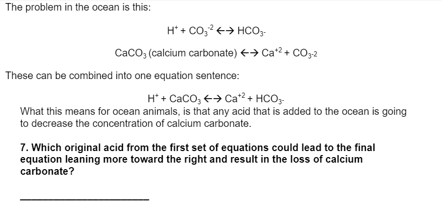 Solved The problem in the ocean is this: H+ + C032¢→ HCO3- | Chegg.com