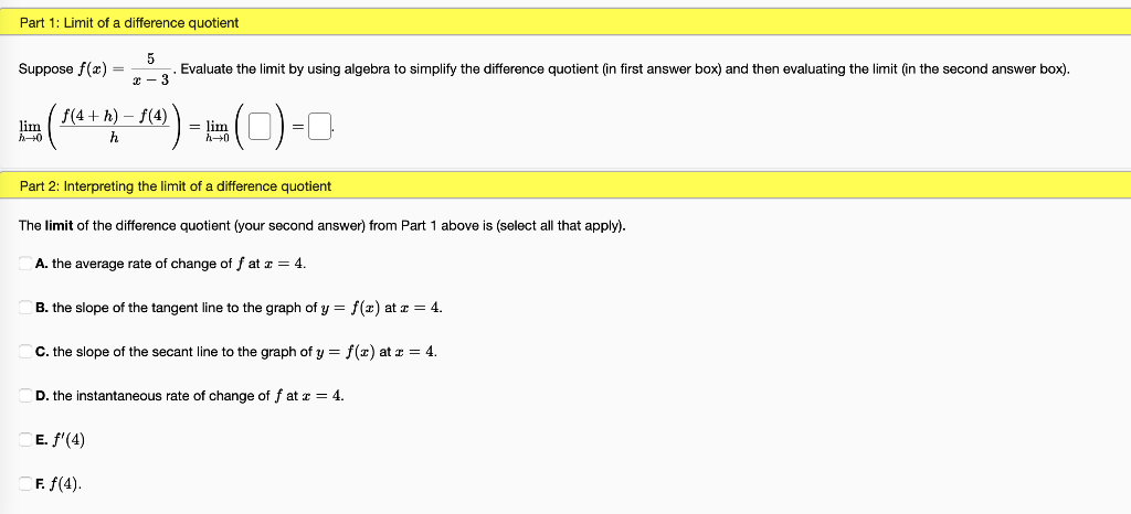Solved Part 1: Limit of a difference quotient 5 Suppose f(x) | Chegg.com