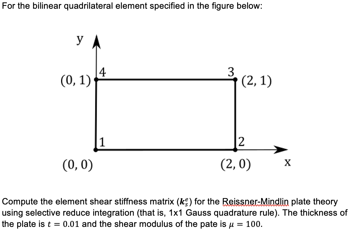 Solved Compute the element shear stiffness matrix (kse) ﻿for | Chegg.com