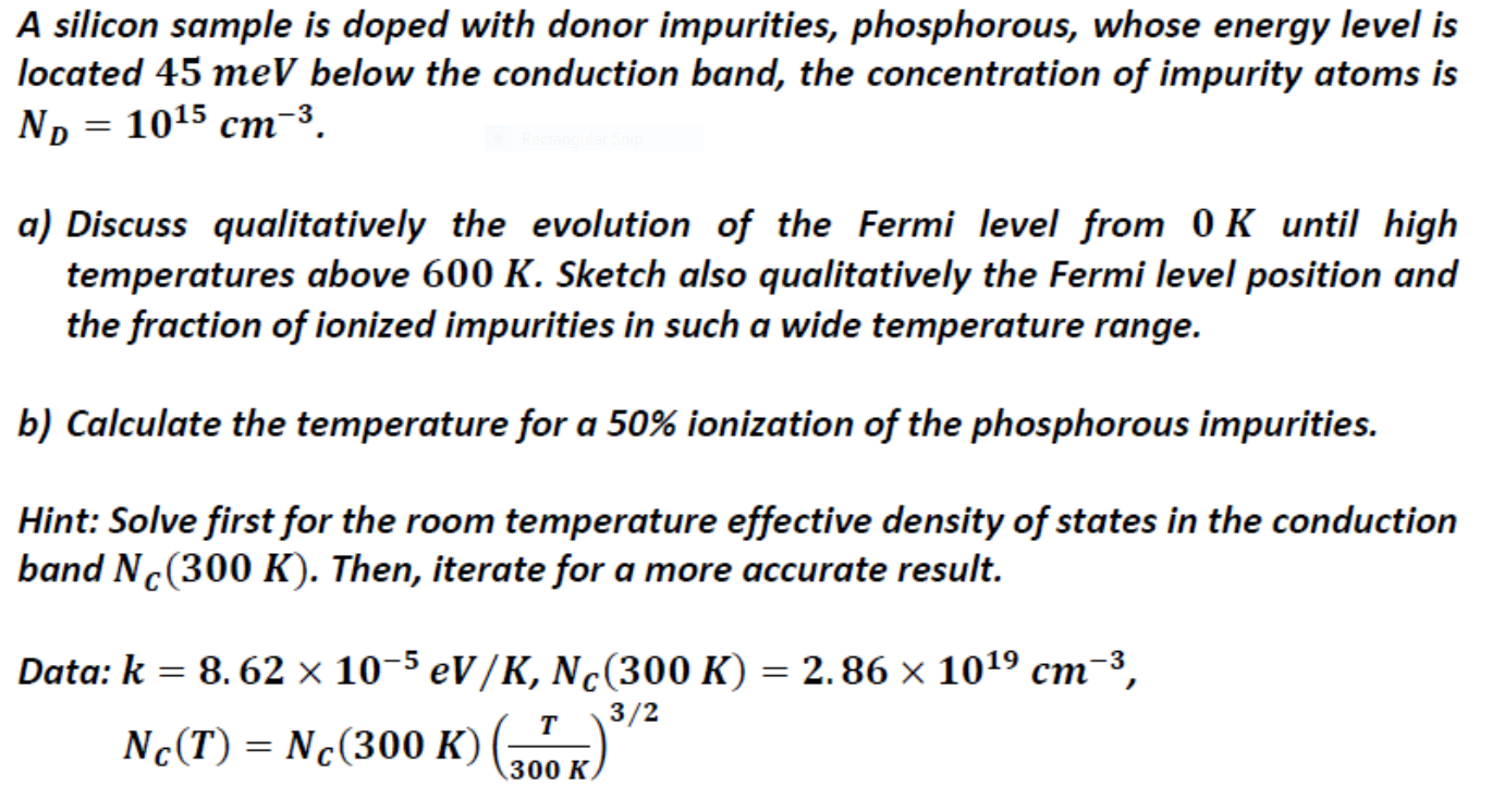 Solved A silicon sample is doped with donor impurities, | Chegg.com