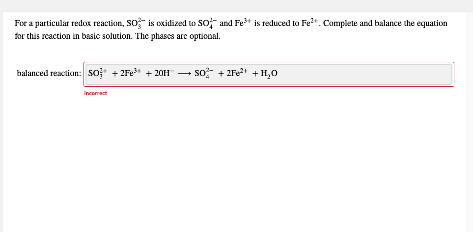 Solved For a particular redox reaction, SO2−3 is oxidized to | Chegg.com