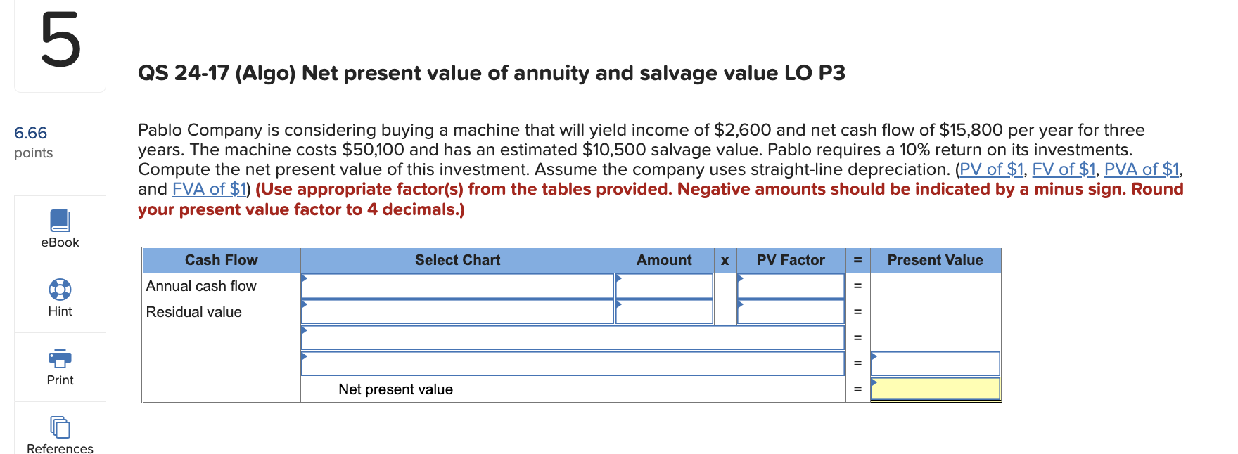 Solved QS 24-17 (Algo) Net present value of annuity and | Chegg.com