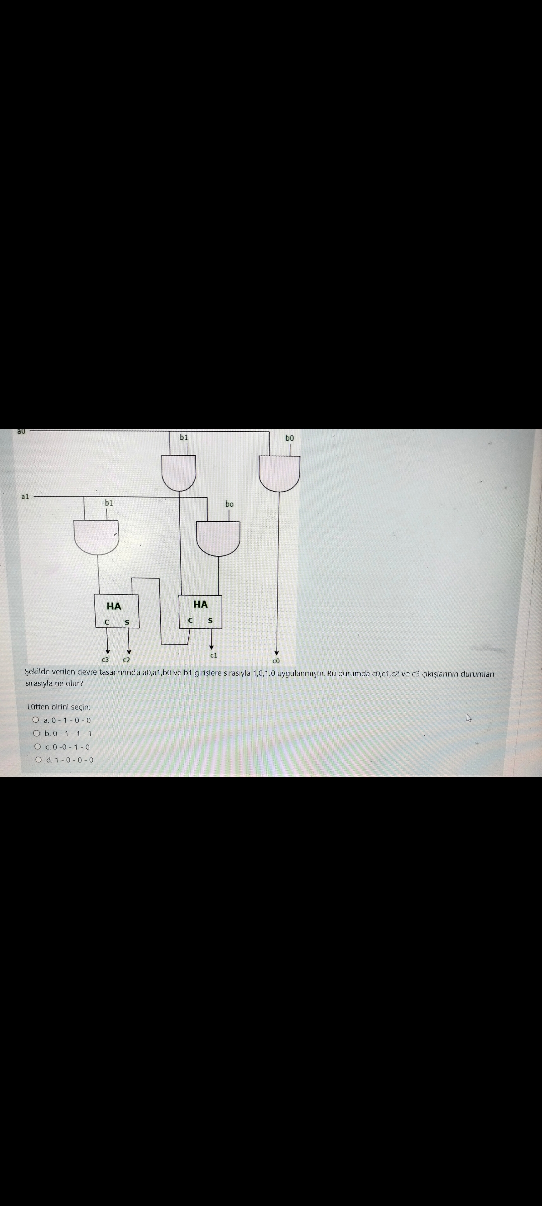 Solved Şekilde verilen devre tasarımında a0,a1,b0 ve b1 | Chegg.com