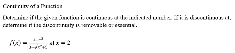 Solved Continuity of a FunctionDetermine if the given | Chegg.com