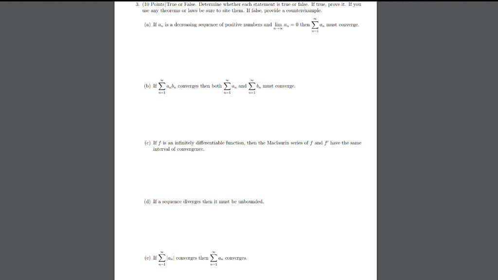 Solved 3. (10 Points)True or False. whether each statement | Chegg.com