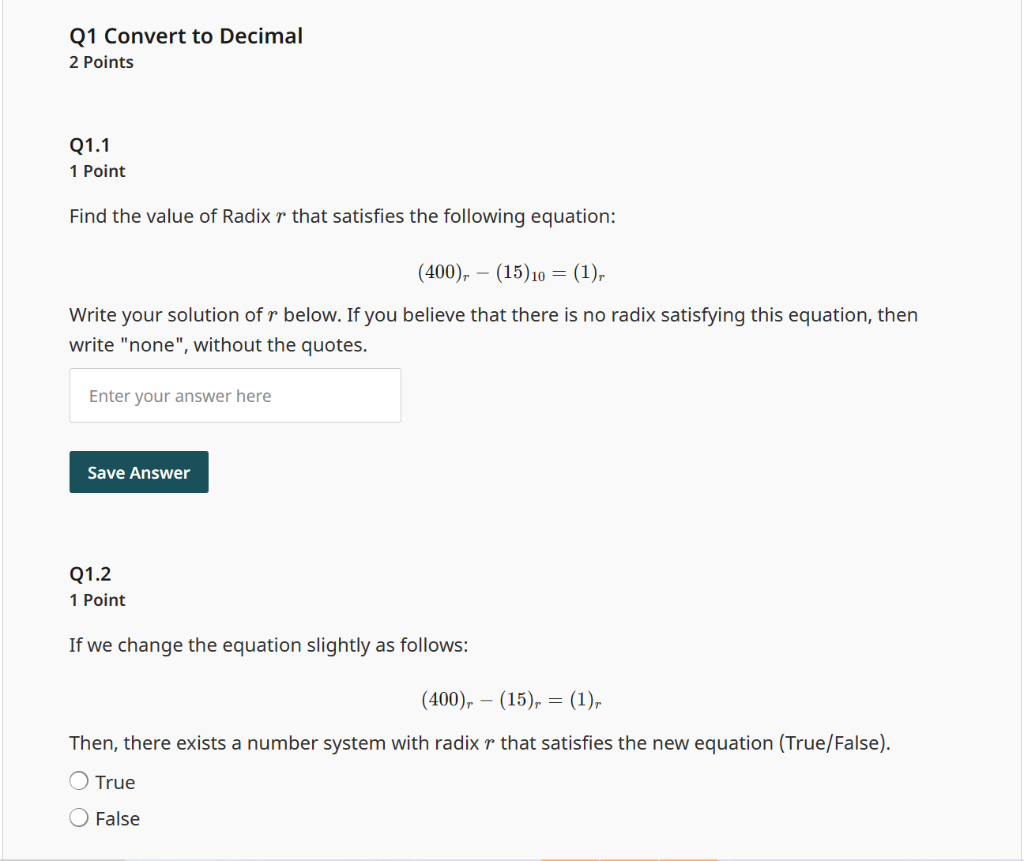 Solved Q1 Convert to Decimal 2 Points Q1.1 1 Point Find the | Chegg.com