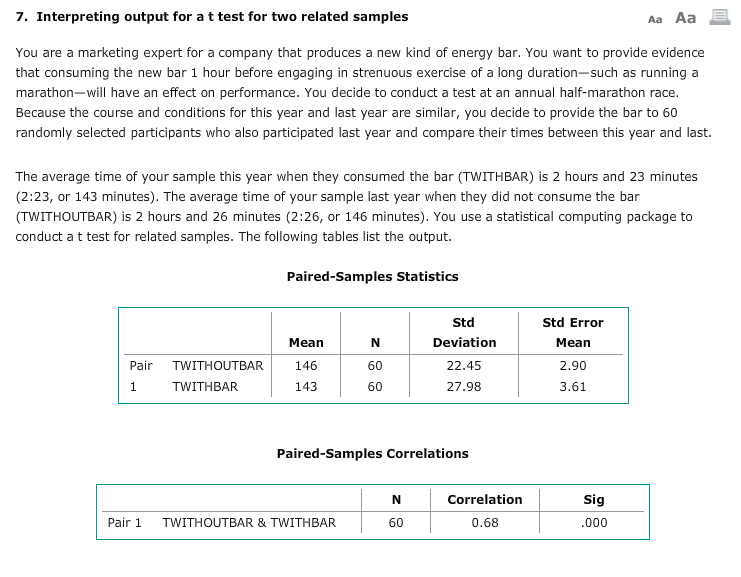 Solved 7. Interpreting output for at test for two related | Chegg.com