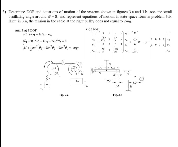 Solved 3) Determine DOF and equations of motion of the | Chegg.com