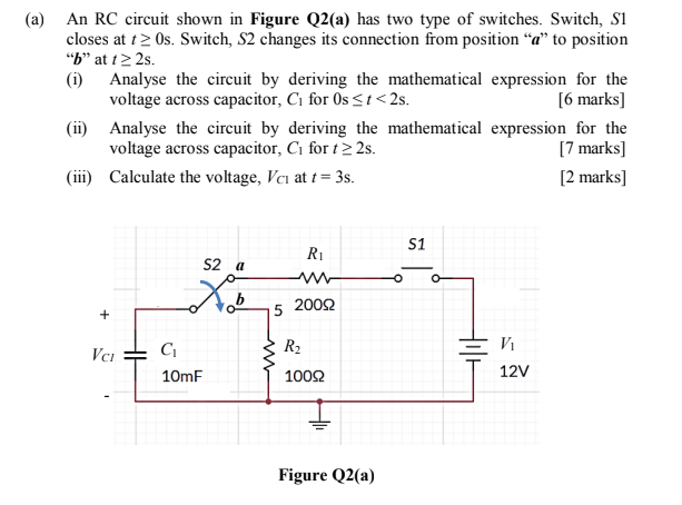 Solved (a) An RC circuit shown in Figure Q2(a) has two type | Chegg.com