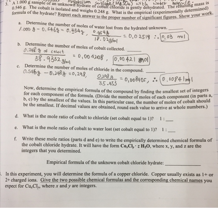 Solved A 1.000 g sample of an unknown hydrate of cobalt | Chegg.com