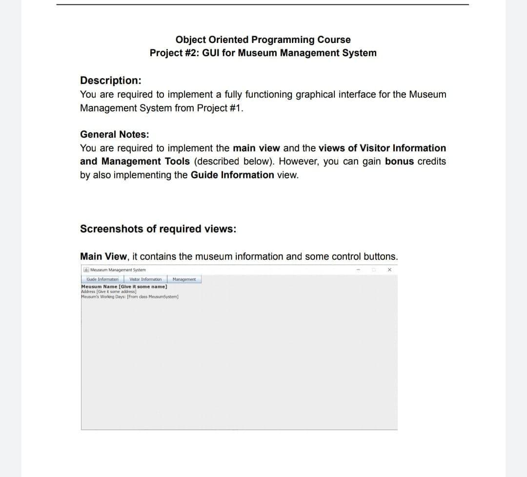 Object Oriented Programming Course Project #2: GUI | Chegg.com