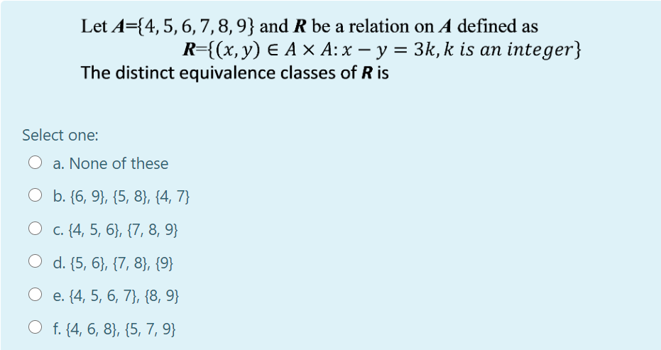 Solved Let A={4,5,6,7,8,9} and R be a relation on A defined | Chegg.com