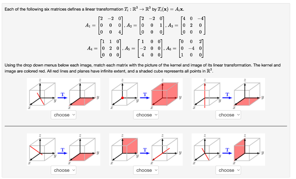 Solved Each of the following six matrices defines a linear | Chegg.com