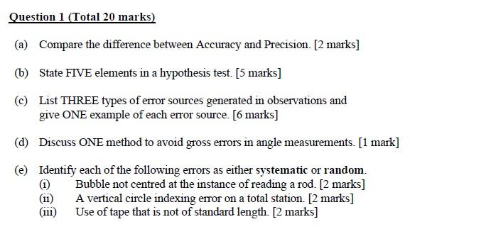 Solved Question 1 (Total 20 marks) (a) Compare the | Chegg.com
