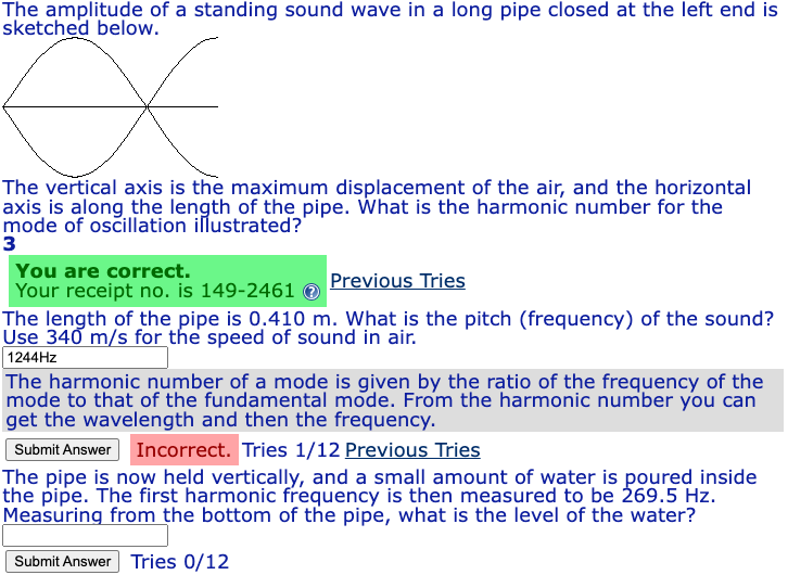 Solved The amplitude of a standing sound wave in a long pipe | Chegg.com