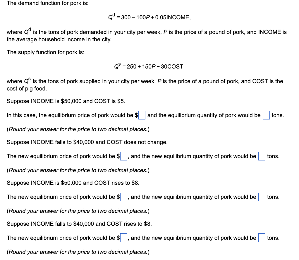 Solved The demand function for pork is: | Chegg.com