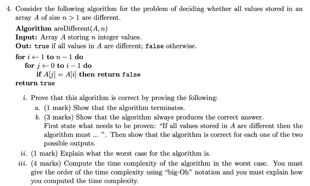 Solved 4. Consider the following algorithm for the problem | Chegg.com