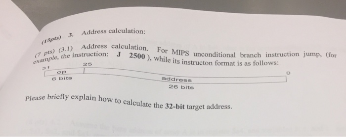 Solved Address calculation. For MIPS unconditional branch | Chegg.com