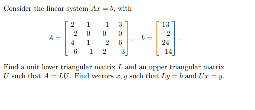 Solved Consider the linear system \\( A x=b \\), with \\[ | Chegg.com
