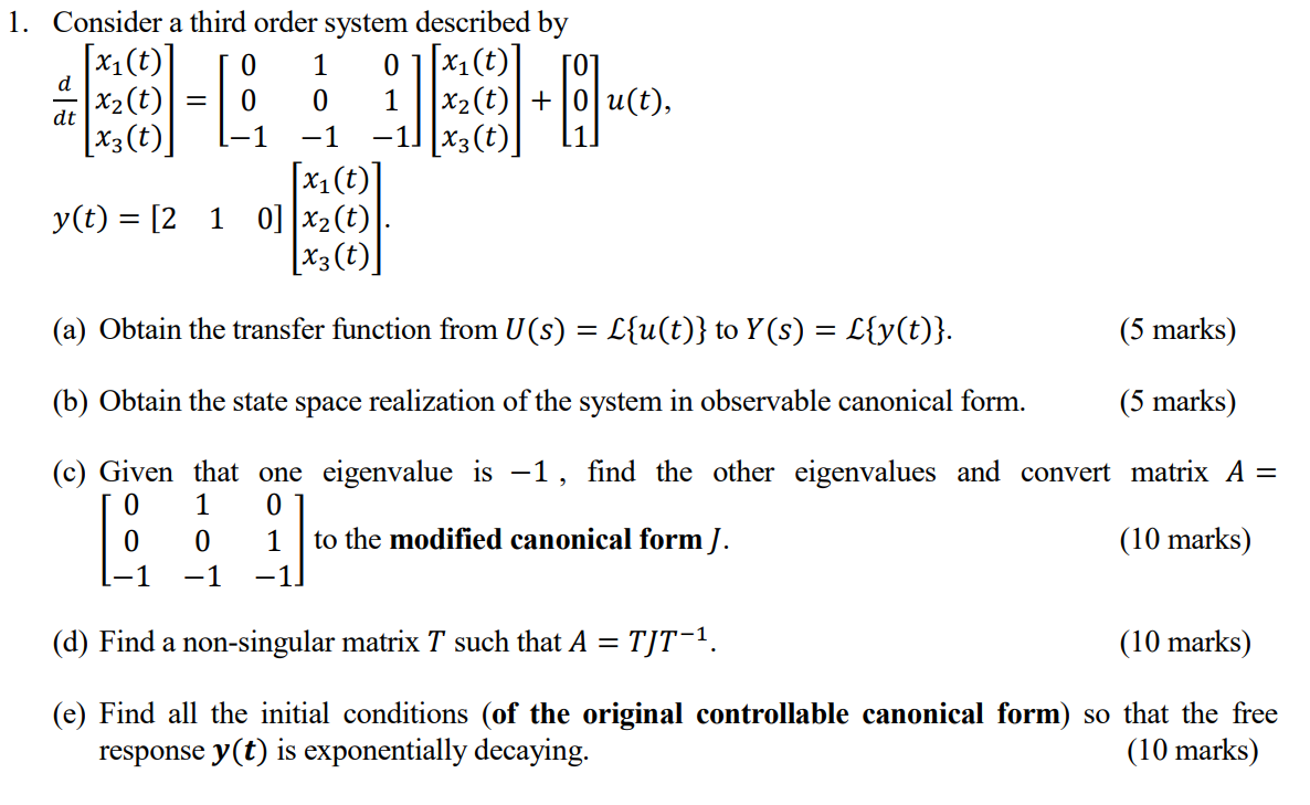 Solved Consider a third order system described | Chegg.com