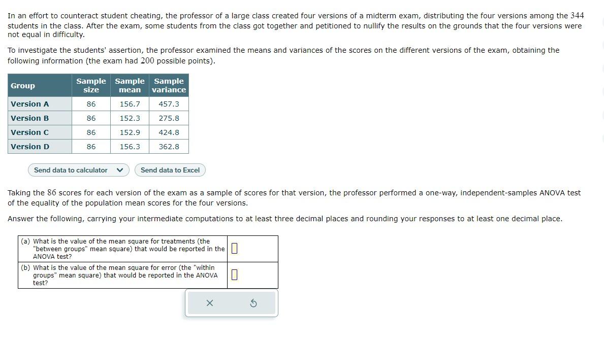 Solved In an effort to counteract student cheating, the | Chegg.com