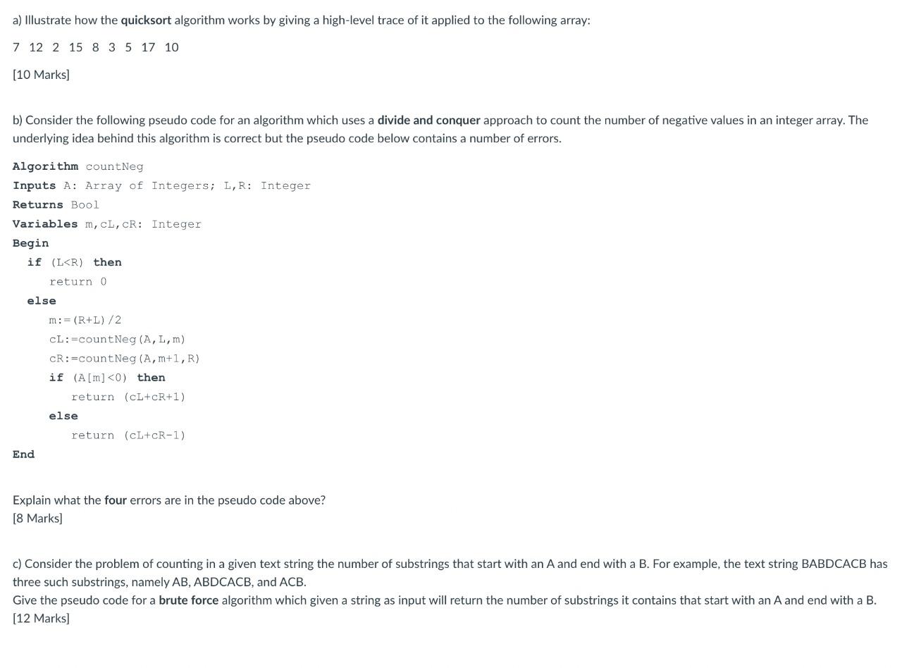 Solved a) Illustrate how the quicksort algorithm works by | Chegg.com