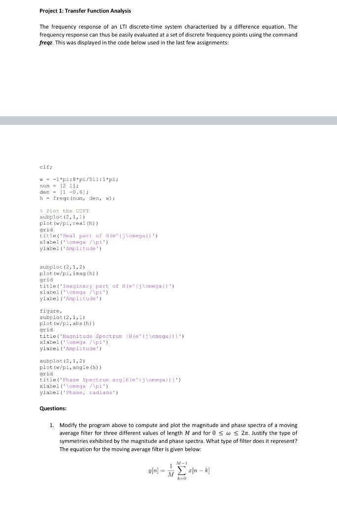 Solved Project 1: Transfer Function Analysis The frequency | Chegg.com