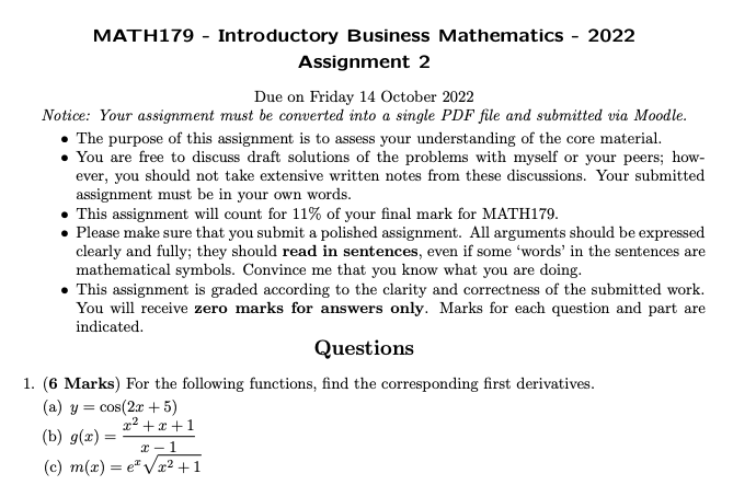 Solved MATH179 - Introductory Business Mathematics - 2022 | Chegg.com