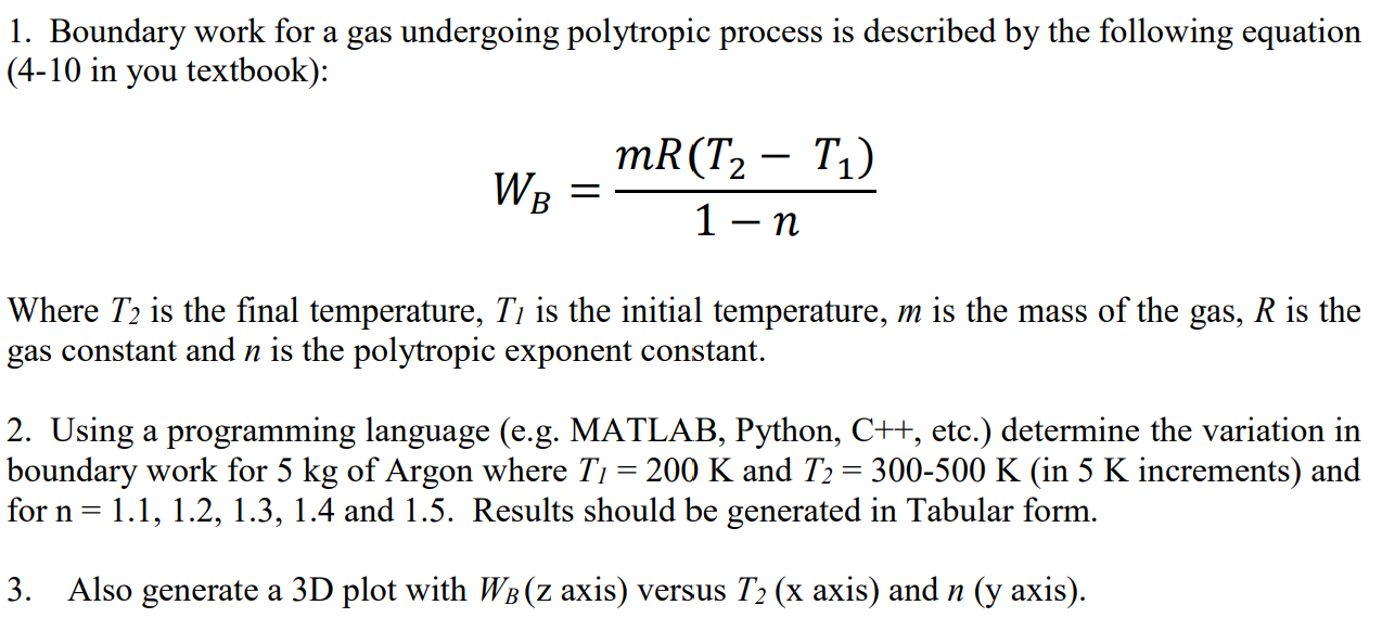 Solved 1. Boundary work for a gas undergoing polytropic | Chegg.com