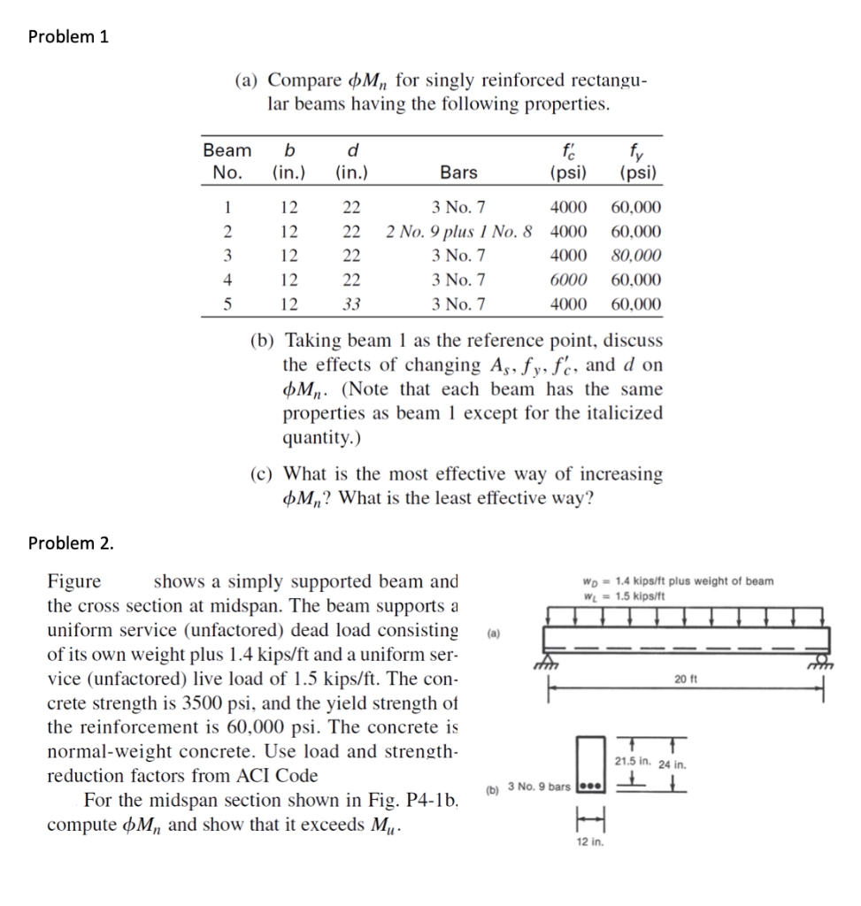 Solved (a) Compare ϕMn for singly reinforced rectangular | Chegg.com