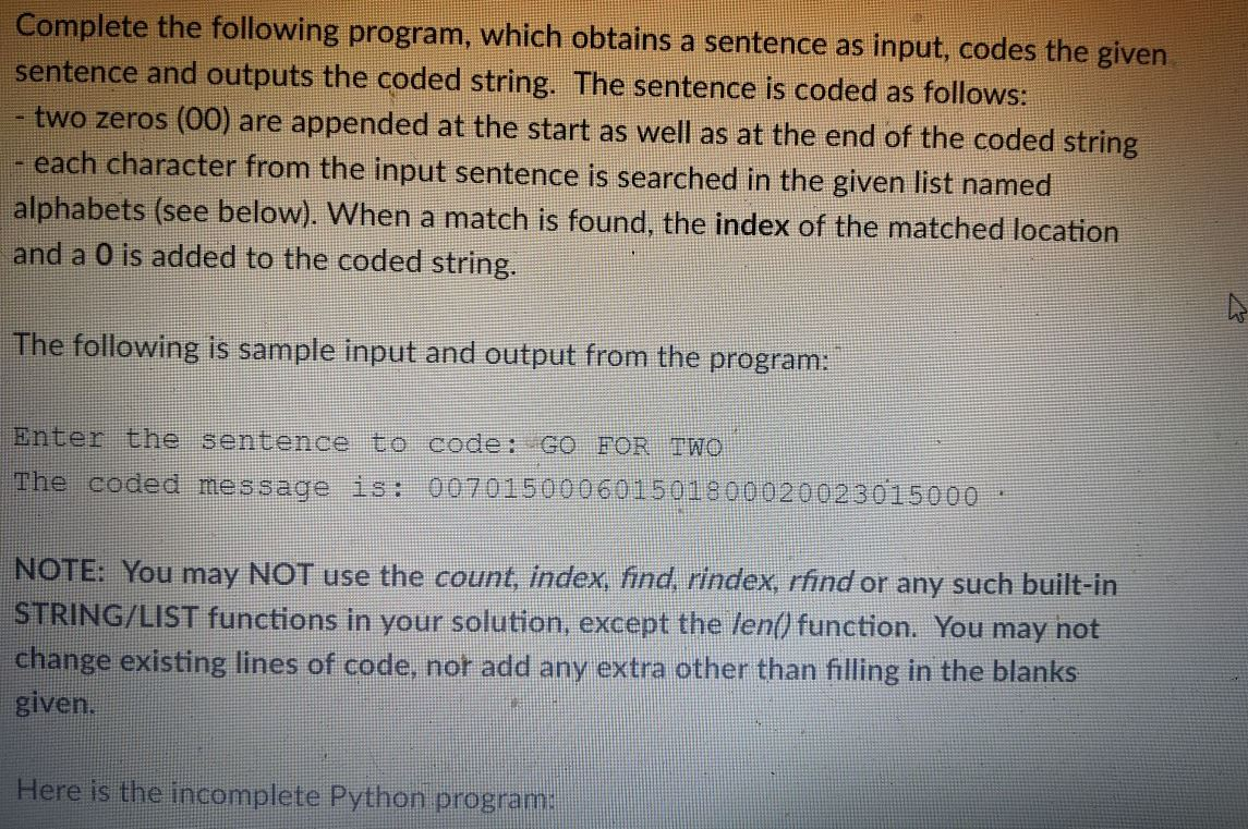 Solved Complete The Following Program Which Obtains A
