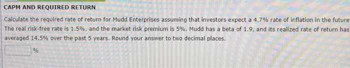 Solved CAPM AND REQUIRED RETURN Calculate the required rate | Chegg.com