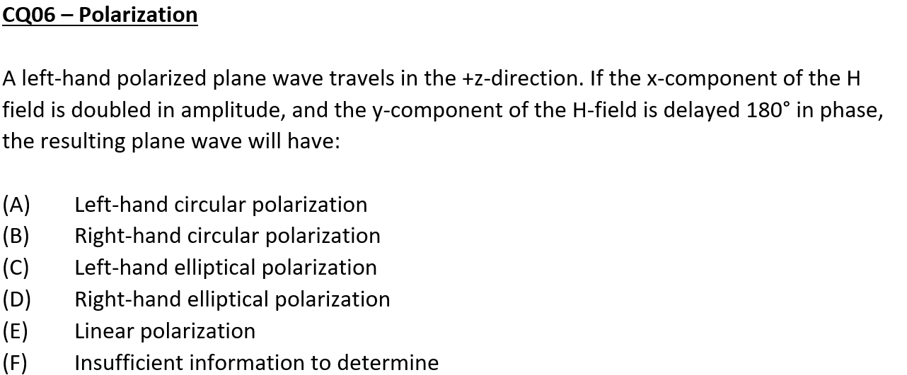 Solved CQ06 - Polarization A left-hand polarized plane wave | Chegg.com