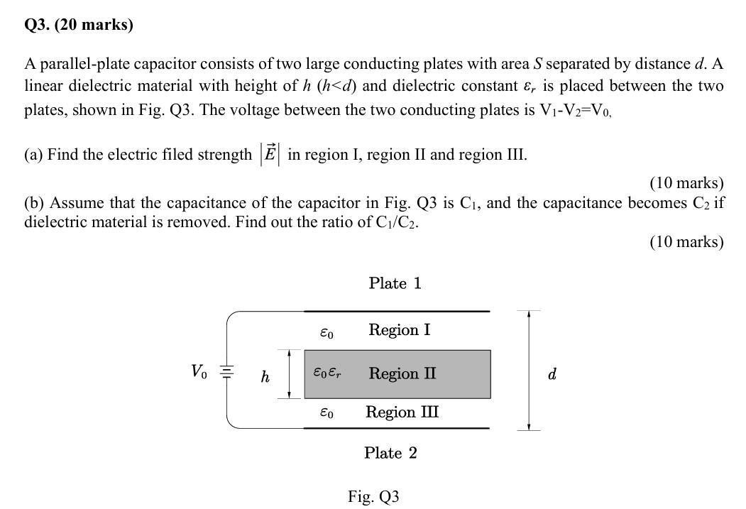 Solved Q3. (20 ﻿marks)A parallel-plate capacitor consists of | Chegg.com