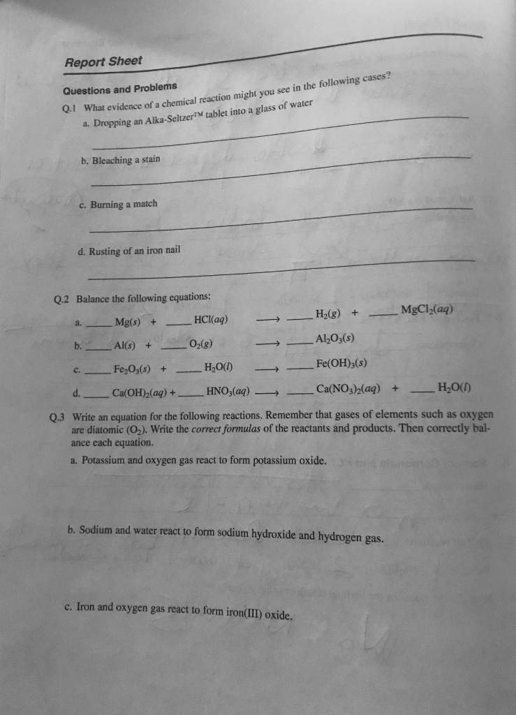 Solved Report Sheet Questions and Problems Q.1 What evidence | Chegg.com