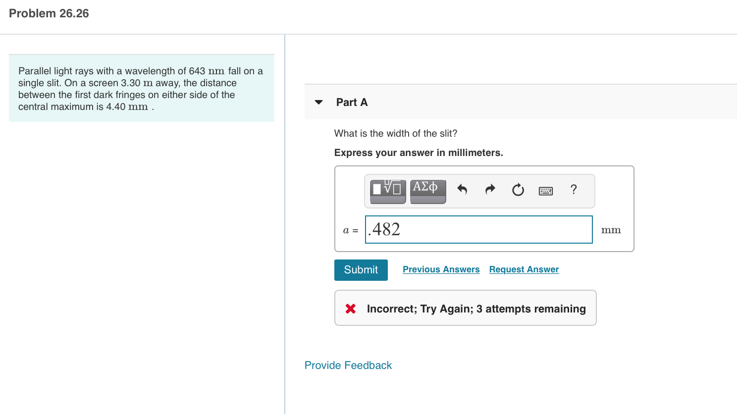 Solved Parallel light rays with a wavelength of 643 nmnm | Chegg.com