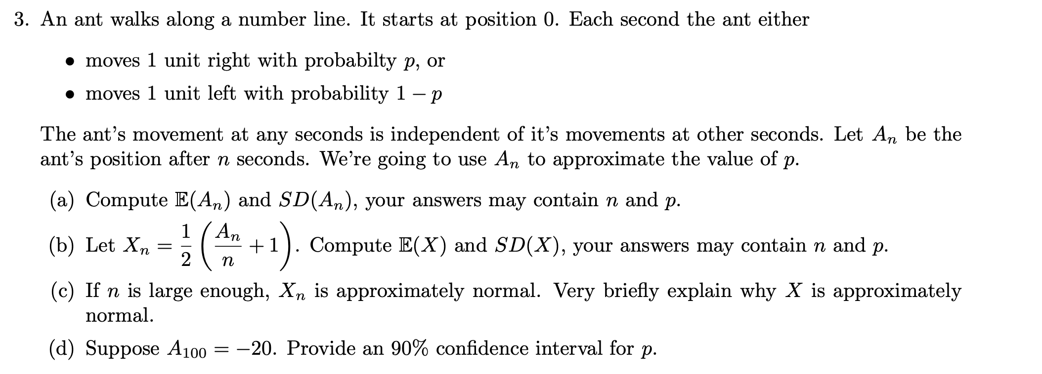 3. An ant walks along a number line. It starts at | Chegg.com