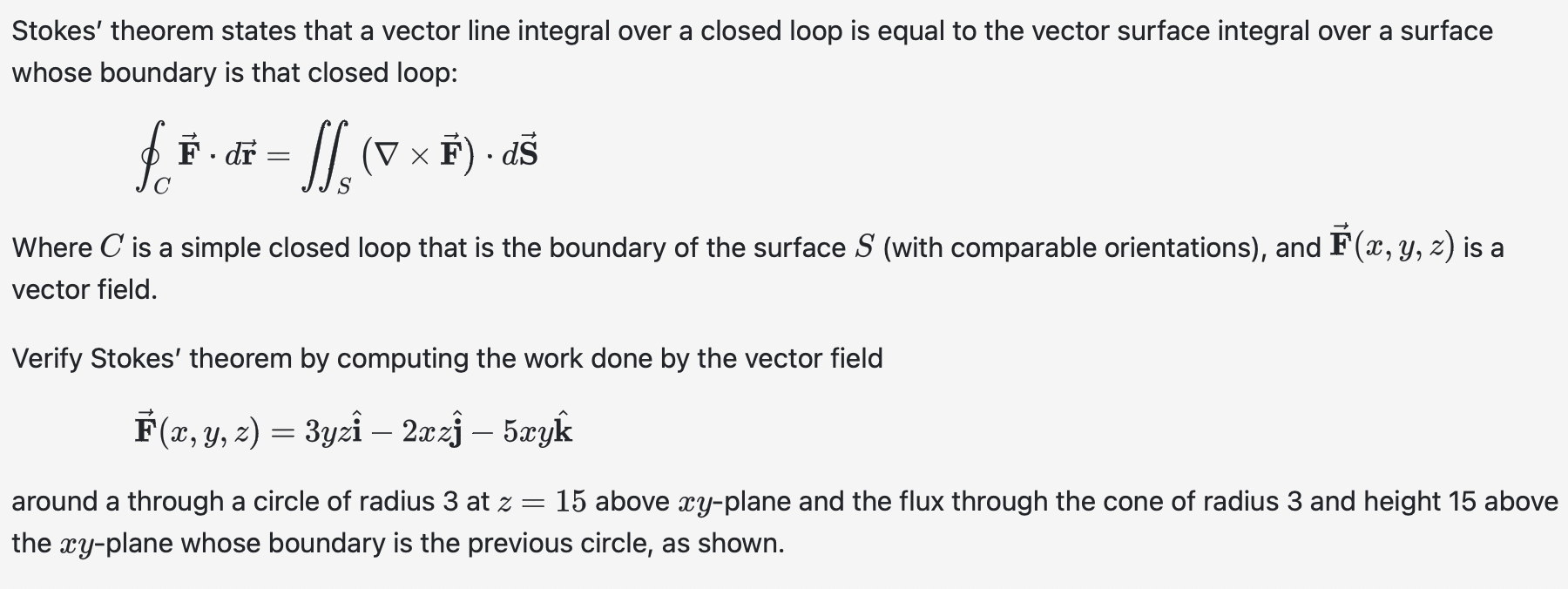 Solved Stokes' theorem states that a vector line integral | Chegg.com