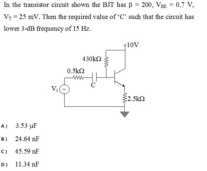 Solved In ﻿the transistor circuit shown the BJT ﻿has | Chegg.com