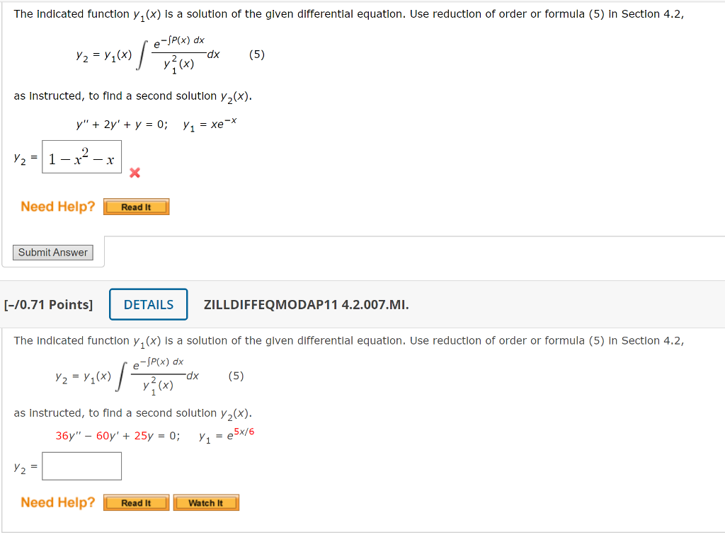 Solved The indicated function Y1(x) is a solution of the | Chegg.com