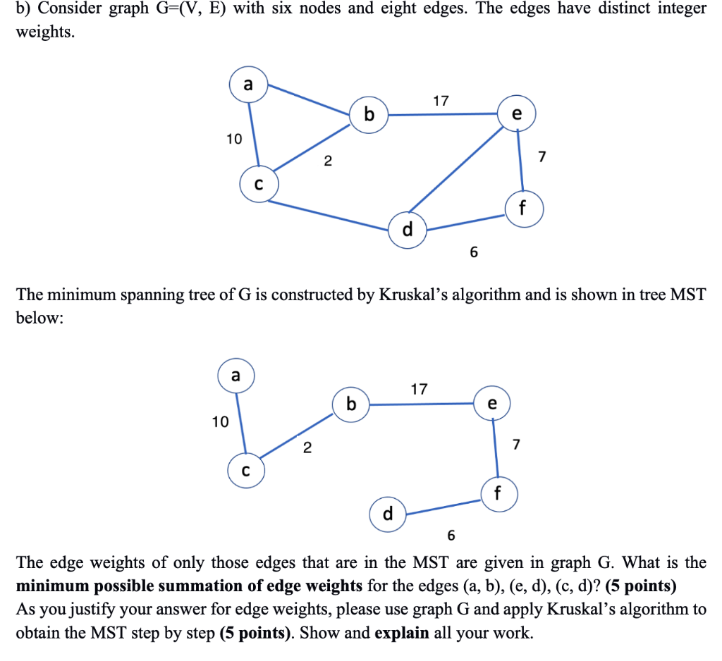 Solved b) Consider graph G=(V, E) with six nodes and eight | Chegg.com