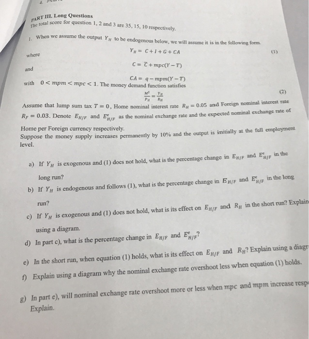 RT III. Long Questions tor question 1,2 and 3 are 35, | Chegg.com