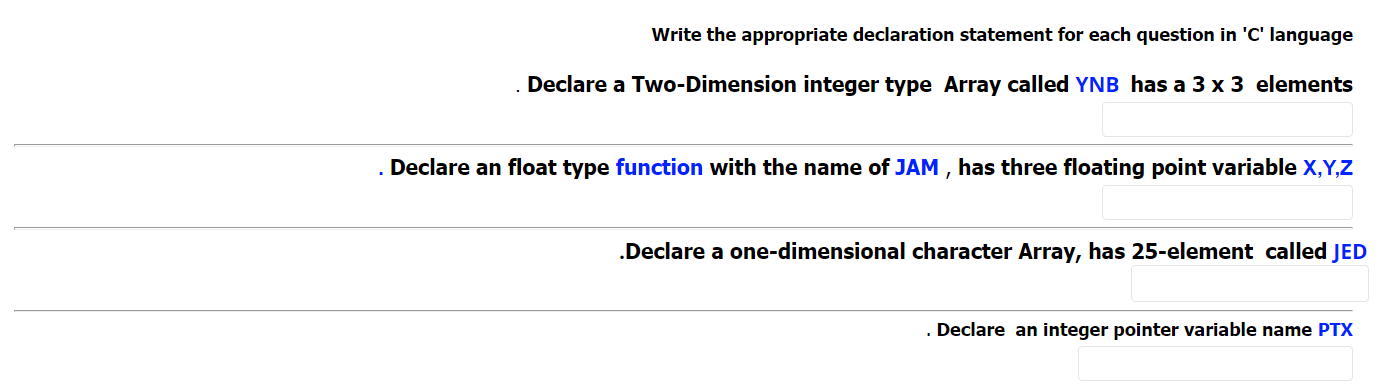 Solved Write the appropriate declaration statement for each | Chegg.com
